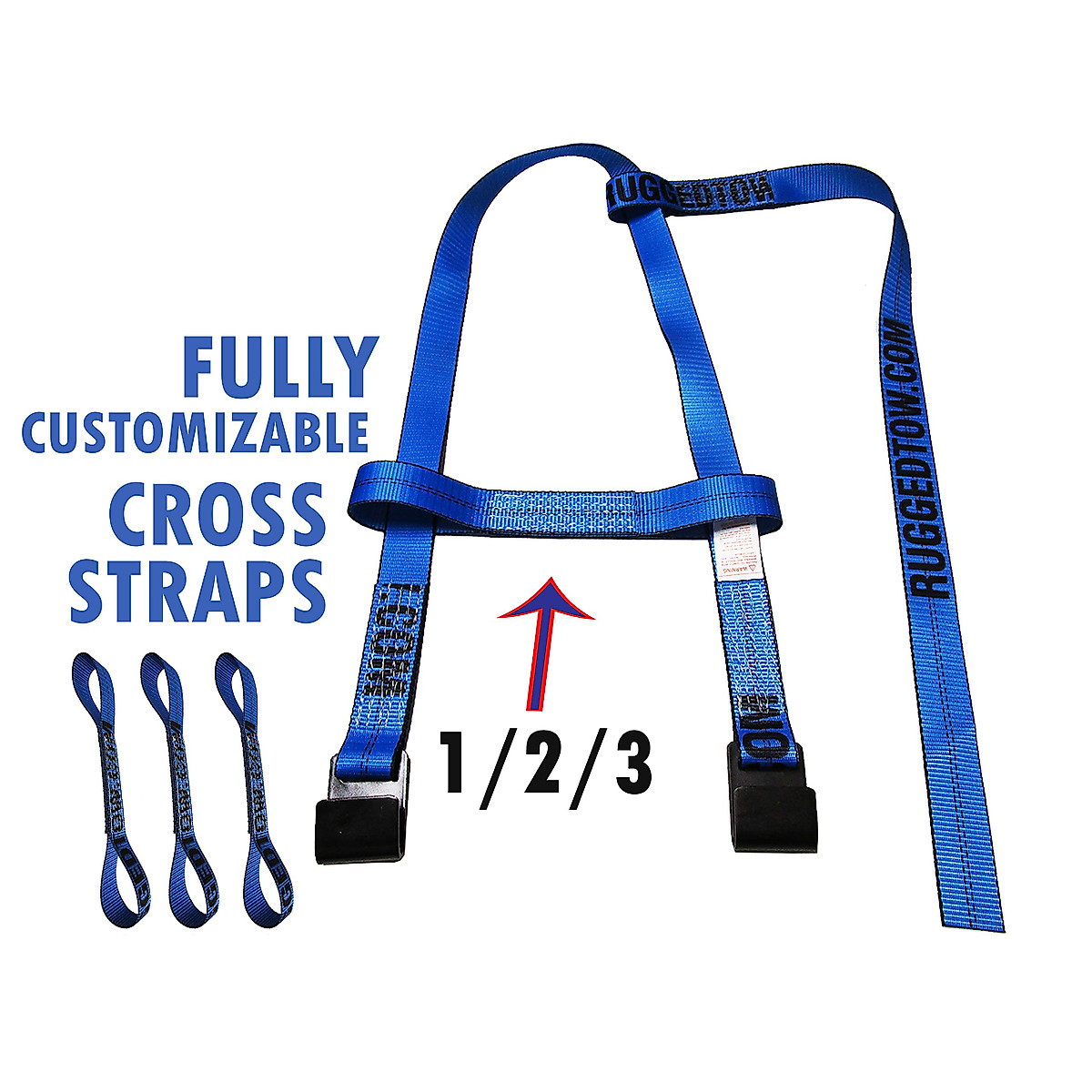 RuggedTow 2X USA Car Basket Straps Adjustable Tow Dolly DEMCO Wheel Net Set Flat Hook Standard Wheels Fits (14-20 Inches, Blue) Domestic