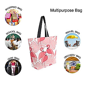 Women Top Bag Handle Handbags Shoulder Bag Flamingo Tote Washed Canvas Purses Bag(9ut0a)