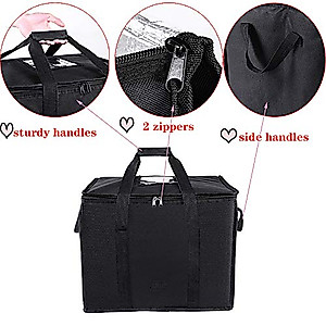 Qichebox Reusable Insulated Food Delivery Bag for Transport -Foldable Heavy Duty Food Warmer Grocery Bag for Camping Catering Restaurants (fit 14" Pizza)