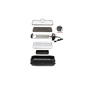 Power XL Smokeless Electric Indoor Removable Grill and Griddle Plates, Nonstick Cooking Surfaces, Glass Lid, 1500 Watt, 21X 15.4X 8.1, black