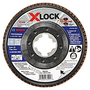 BOSCH FDX2945040 1-Piece 4-1/2 In. X-LOCK Flap Disc 40 Grit Compatible with 7/8 In. Arbor Type 29 for Applications in Metal Blending and Grinding