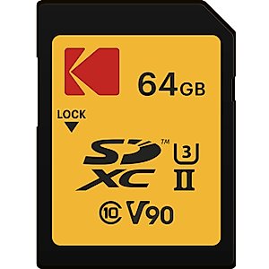 Kodak 64GB UHS-II U3 V90 Ultra Pro SDXC Memory Card - Up to 300MB/s Read Speed and 270MB/s Write Speed