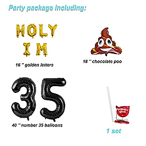 Funny 35th Birthday Decoration for Women, Holy I M 35 Golden Balloons, Happy 35th Birthday Decorations for Him, 40 inch Giant Number 35 balloons
