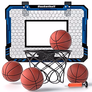 Basketball Hoop Indoor for Kids 16" X 12" - Mini Basketball Hoop with 4 Balls & Complete Basketball Accessories，Basketball Toy for Kids Boys Teens，Perfectly for A Basketball Lover as Gift（Blue） 1