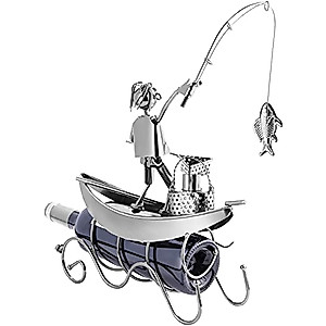 BRUBAKER Wine Bottle Holder Fisherman on a Boat - Metal - Statue, Sculptures and Figurines - Decor Wine Racks and Stands - Gifts & Decoration