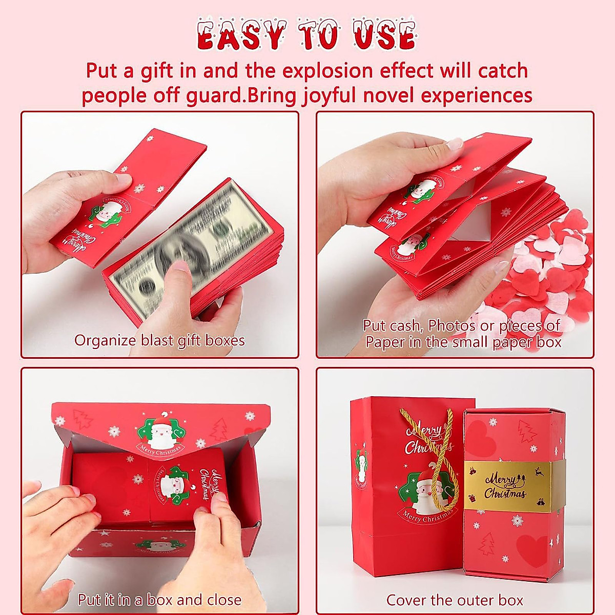 Surprise Gift Box Explosion for Money, 2024 Newly Merry Christmas Surprise Gift Boxes, Folding Pop-Up Explosion Gift Box, Christmas Boxes Explosion Gift Box for Money and Birthday (10 Boxes Red)
