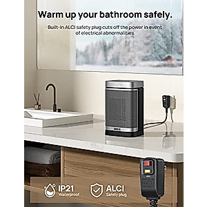 Dreo Space Heater for Bathroom and Indoor, Portable Heater, 1500W Safe and Quiet PTC Ceramic Heater, 40-95°F Digital Thermostat, 70°Oscillating, Remote, ALCI Safety Plug, 12h Timer, 5 Modes