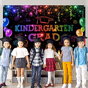Kindergarten Graduation Decoration-Kindergarten Graduation Backdrop Class of 2023 Last Day of School Background Banner Preschool Elementary Celebration Graduation Party Supplies (Black)