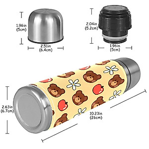 Stainless Steel Leather Vacuum Insulated Mug Bear Thermos Water Bottle for Hot and Cold Drinks Kids Adults 16 Oz