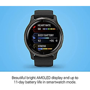 Garmin Venu 2, GPS Smartwatch with Advanced Health Monitoring and Fitness Features, Slate Bezel with Black Case and Silicone Band (Renewed)