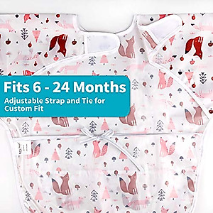 2 Pcs Long Sleeved Bib Set | Baby Waterproof Bibs with Pocket Bundle | Toddler Bib with Sleeves and Crumb Catcher | Play Smock Apron | 6-24 Months