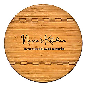 Nana Gift - Bamboo Butcher Block Inlay Engraved Cutting Board - Nana’s Kitchen Sweet Treats & Sweet Memories - Design Decor Birthday Mothers Day Christmas Best Grandma Mom Ever GK Grand (11.75 Round)