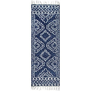 nuLOOM Vasiliki Moroccan Tribal Shag Area Rug, 2' 6" x 6', Blue