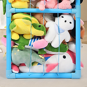 Essenhome Large Stuffed Animals Storage, Zoo Stuffed Animal Holder Space Save Vertical Stuffed Animals Storage PVC with Elastic Band and Net for Playroom Birthday Gift for Bedroom Nursery (Blue)
