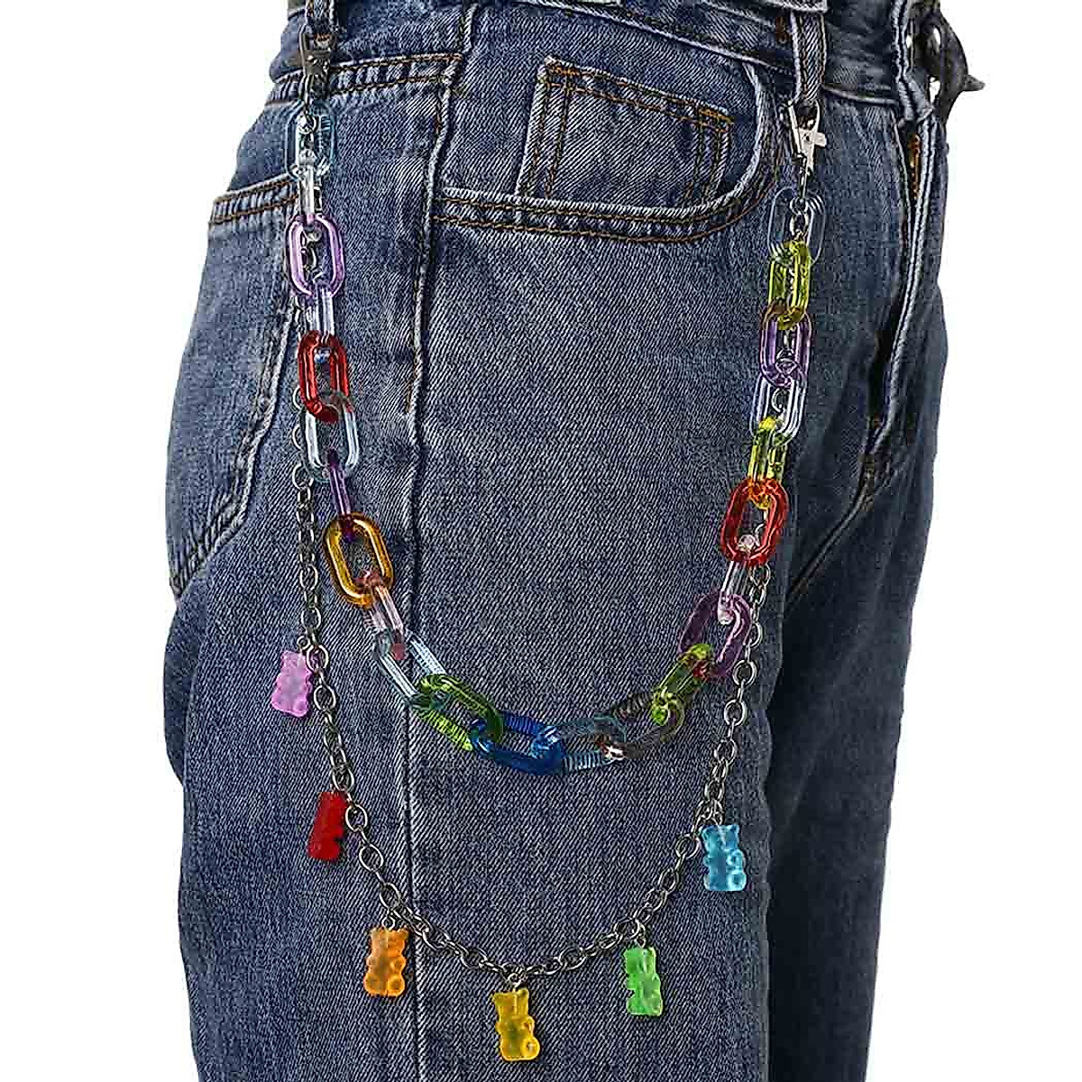 GENBREE Hip Hop Pants Chain Punk Colorful Jean Chains Layered Hipster Cool Trouser Chain Wallet Chain Waist Jewelry for Women and Girls