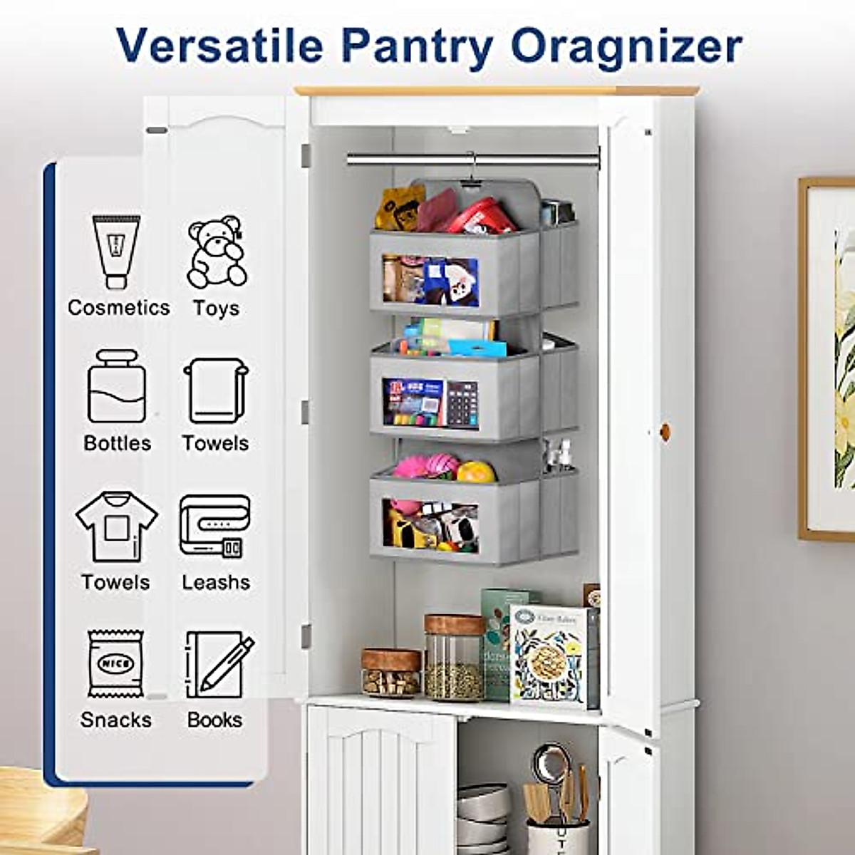 KIMBORA Dual Sided Hanging Closet Organizer and Storage Shelves with 6 Large Clear PVC Pockets Kids Clothes Organizer for Nursery, Camper, RV, Bathroom (Gray)