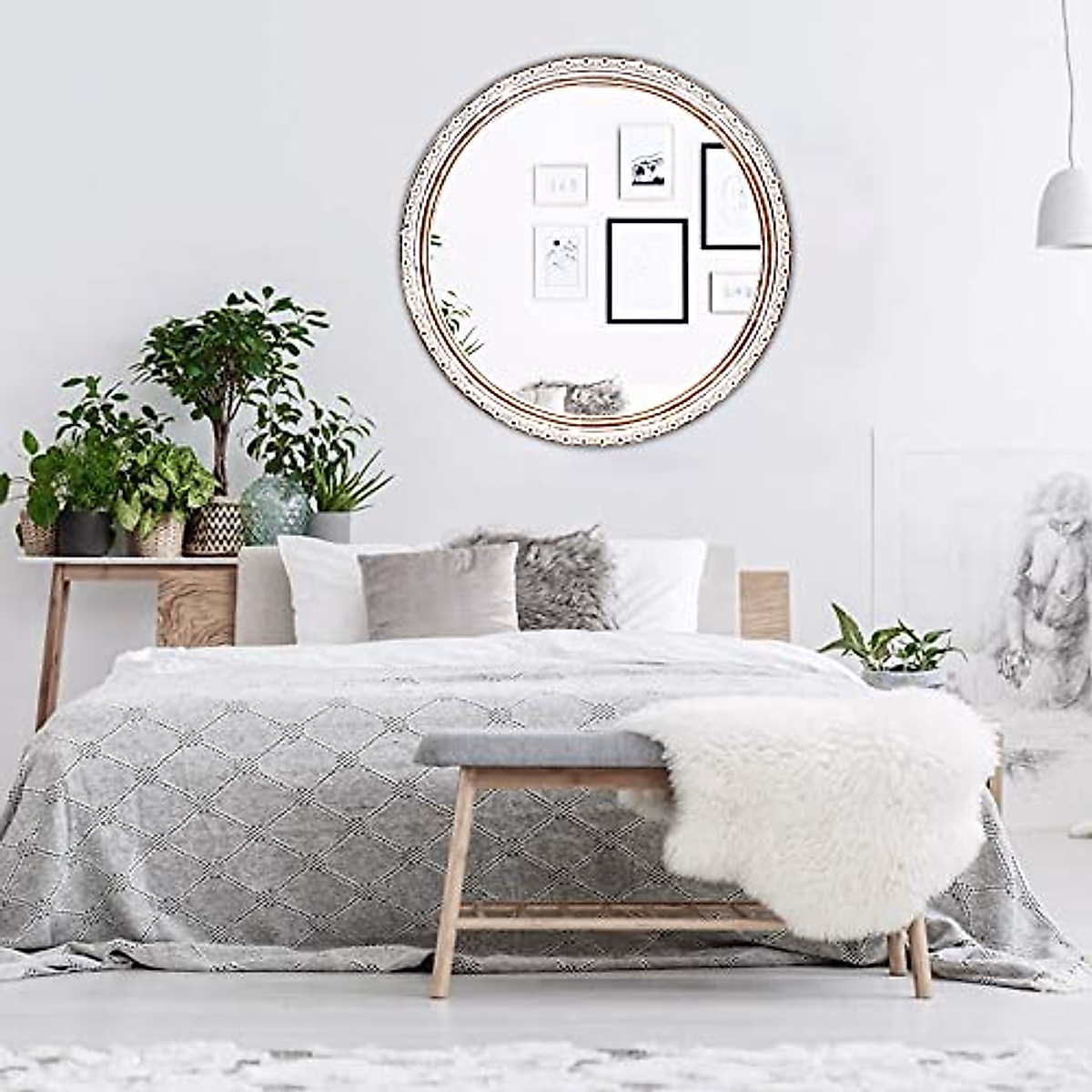 HCODCIBA Round Mirror 24 Inches, Farmhouse Wood Circle Mirror,Wall Mirror Decorative for Entryway,Bedroom, Living Room,Rustic Wooden Hanging Mirror