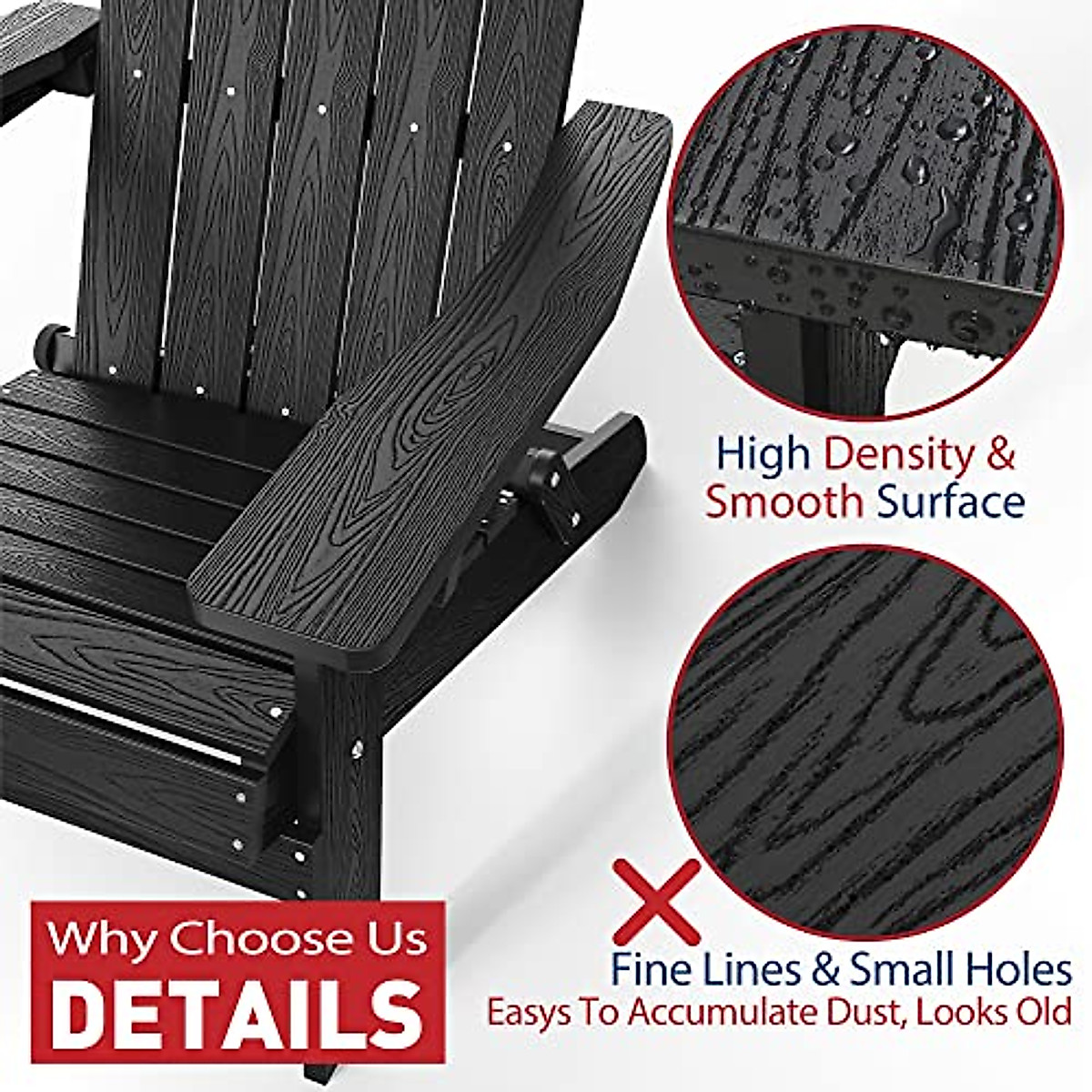 SAKSUN Folding Adirondack Chair Plastic Weather Resistant, Outdoor Chair, Patio Chairs, Lawn Chair, Outside Funiture for Porch, Garden, Deck, Fire Pit, Patio Seating