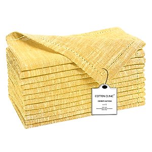 Cotton Clinic 12 Pack Farmhouse Style Slub Textured 18x18 Cloth Dinner Napkins, 100% Cotton for Everyday Use and Events - Soft and Durable Cocktail Napkins, Wedding Dinner Napkins, Yellow