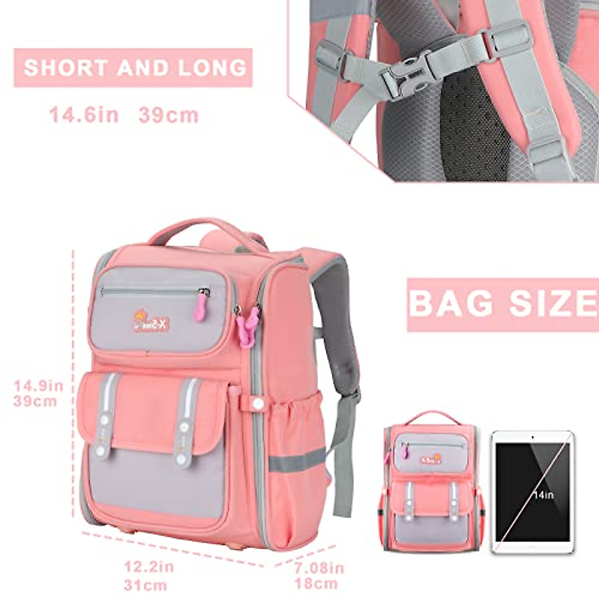 Fsoezso School Backpacks 16 * 12 * 5 in for girl, Cute Book Bag with Compartments for Teen girl Kid Students Elementary Middle School, Kids' School Bag, pink