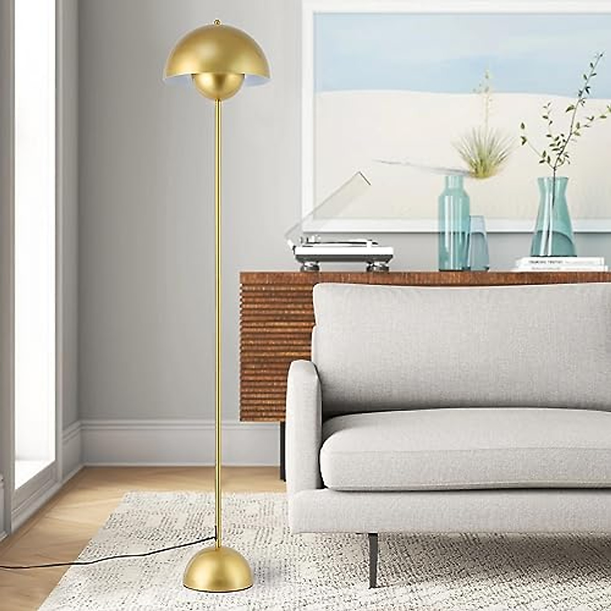 COSYLUX Modern Floor Lamp for Living Room, Industrial Tall Standing Lamp for Bedroom, Metal Shade Reflecting Light Reading Floor Lamp for Office, Nursery Room, Corner(Gold)