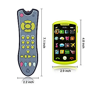 Baby TV Remote Control and Baby Phone Toy Set for Boys and Girls, Musical Remote and Pretend Phone Playset for Babies, Kids, Birthday