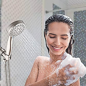 High Pressure Handheld Shower Head, 3.5 inch Face 5-Setting Handheld Shower Head Set with 79-inch Stainless Steel Shower Hose, Adjustable Shower Arm Mount Bracket, Tool-free Install/Brushed Nickel