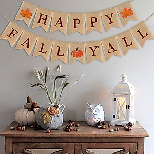 Happy Fall Yall Burlap Banner for Fireplace Thanksgiving Decor Fall Sign Mantel Autumn Rustic Maple Leaf Pumpkin Harvest Banner Decorations Home Wall Hanging Indoor Outdoor Office