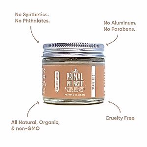 Primal Pit Paste Natural Aluminum-Free Deodorant, Baking Soda-Free, Coconut Vanilla (1-Pack) | Sensitive Skin Friendly, Effective Odor Control for Women & Men, Organic Ingredients and Essential Oils