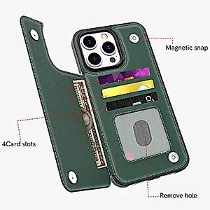 Delidigi Compatible with iPhone 13 Pro Max Case Wallet with Card Holder, Flip PU Leather Built-in Card Slots, Kickstand and Shockproof Case for iPhone 13 Pro Max 6.7 inch Women Men (Alpine Green)