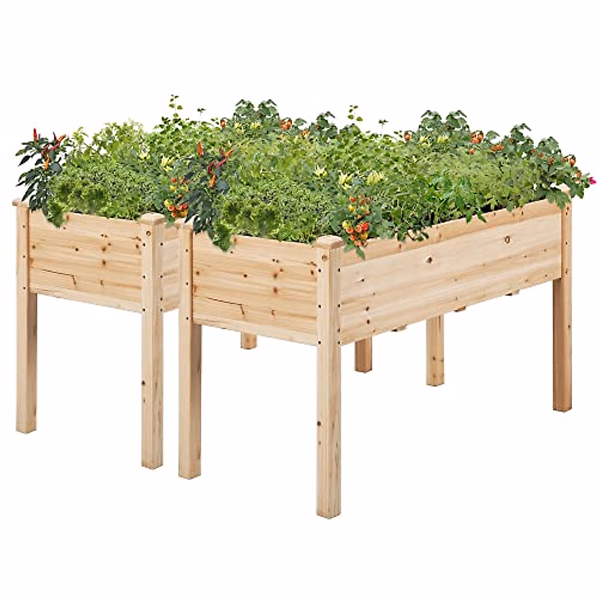 Yaheetech 2pcs Raised Garden Bed 48x24x30in Elevated Wooden Horticulture Planter Box with Legs Standing Growing Bed for Gardening/Backyard/Patio/Balcony, Wood