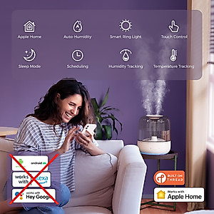 Airversa Humidifiers for Home Bedroom Large Room Smart Works with Apple Home over Thread 5.5L Cool Mist for Indoor Use App/Voice Control, Dazzling Lighting Effects (Clear, Humelle AH1)