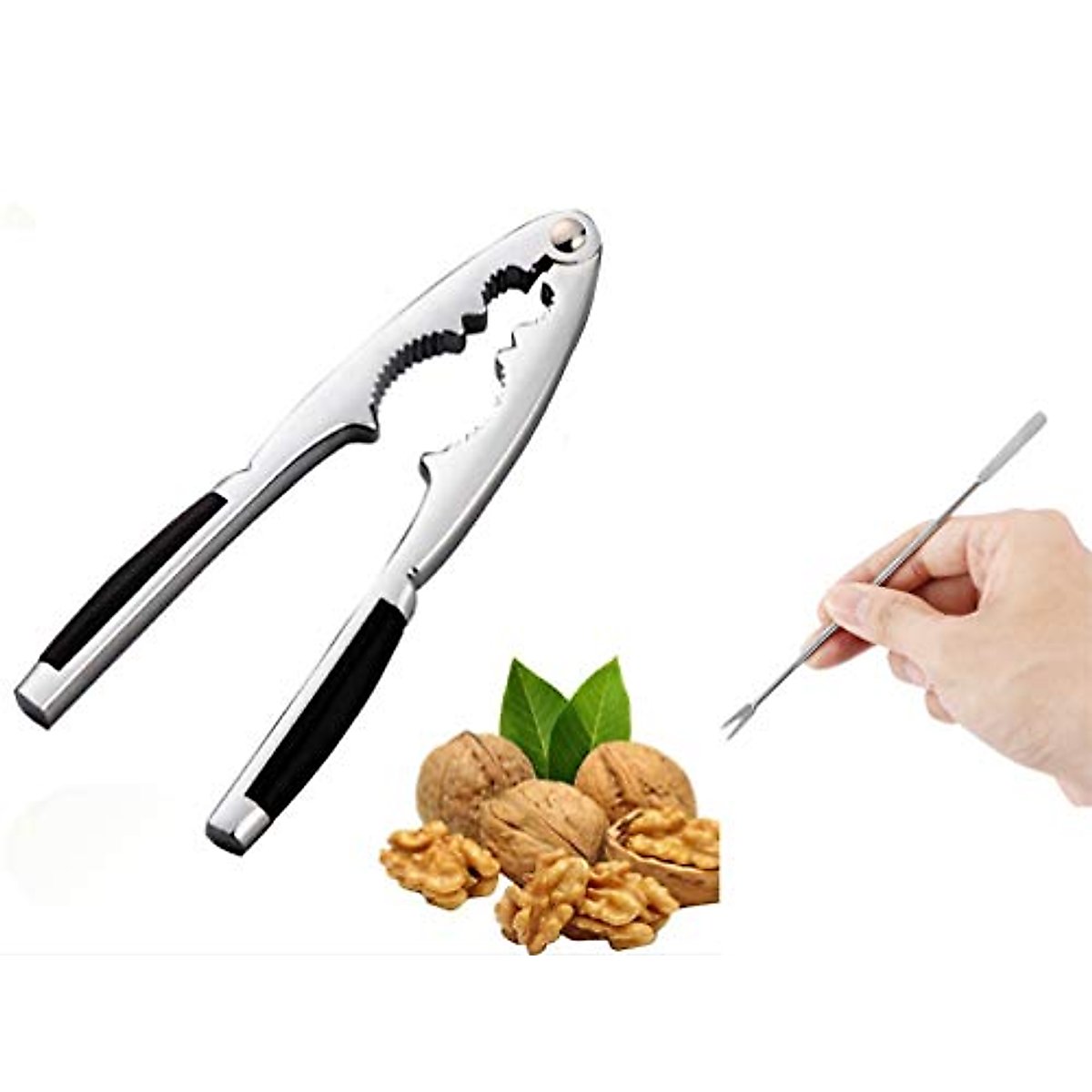 Nutcrackers Walnut Pecan Nut Cracker Heavy Duty Shell Cracker Seafood Walnut Opener Tool with Non-Slip Handle and 1 Pick