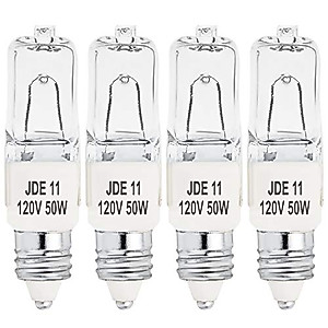 4-Pack JDE11 120V 50W Halogen JDE11 50W Bulb Warm White 50 Watt T4 E11 Bulb JDE 11 T4 50W for Chandeliers, Pendants, Table Lamps, Cabinet Lighting, Mini-Candelabra Base T4 Bulb, by BluexBulbs