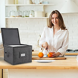popoly China Storage Containers Inside 12" W x 8" H, Dinnerware Storage Box for Dishes Plate Storage with 24 Felt Dividers, Hold 24 Plates, Hard Shell and Stackable（4PACK