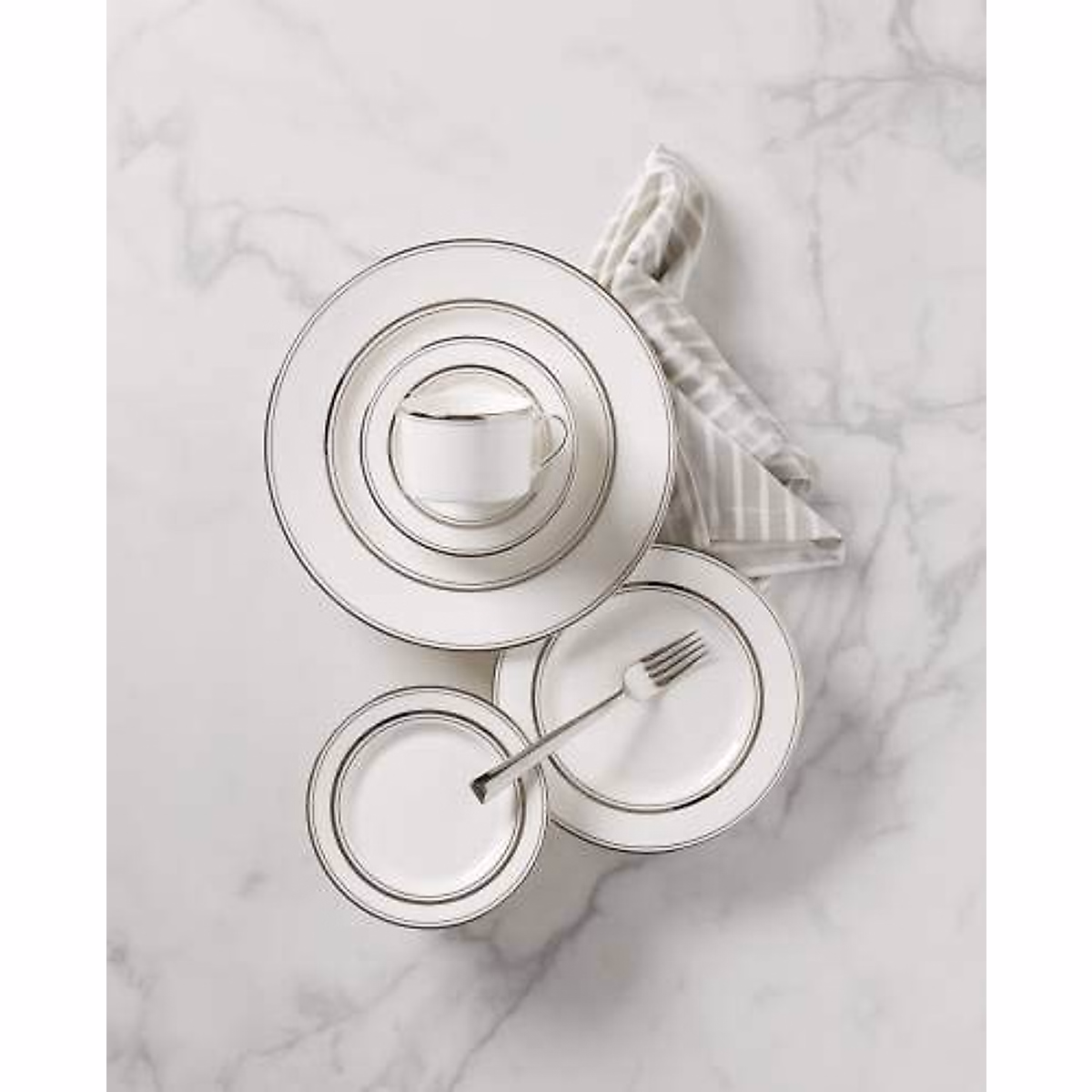 Kate Spade New York Library Lane Platinum Dinnerware 5 Piece Place Setting, White