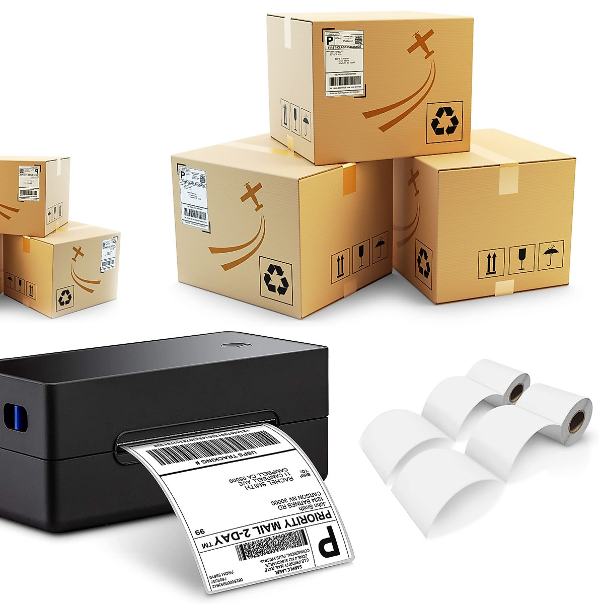 AKOGIRSE 4"x6" Direct Thermal Shipping Labels, 500 Pcs Labels, Perforated, White Mailing Postage Label Thermal Paper Roll Compatible with MUNBYN Rollo Zebra, Permanent Adhesive, Commercial Grade