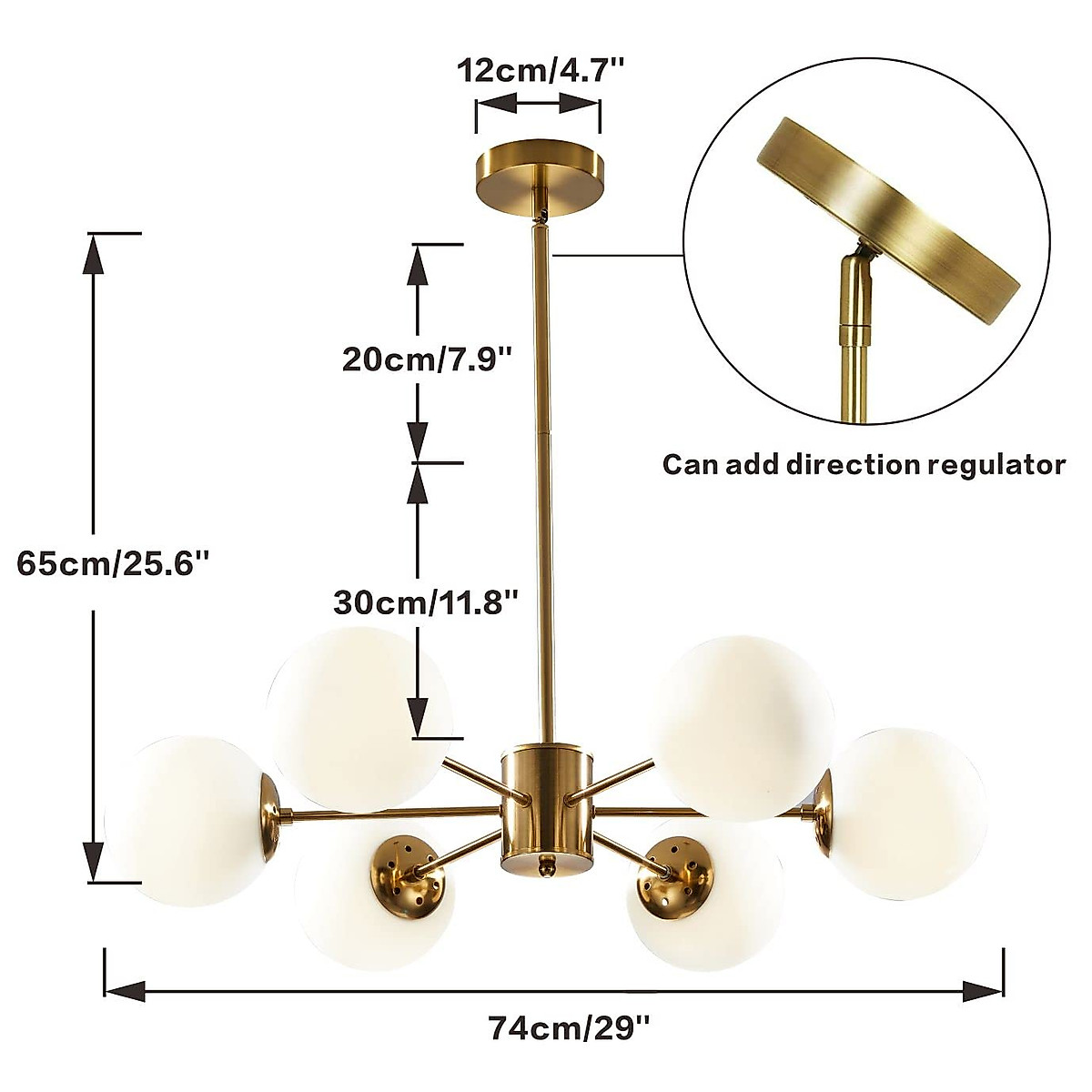KCO Lighting 6-Light Globe Sputnik Chandelier Milk Glass Modern Gold Chandelier Light Fixture Mid Century Sputnik Chandeliers Pendant Lighting Brushed Brass Chandelier (Gold+White)