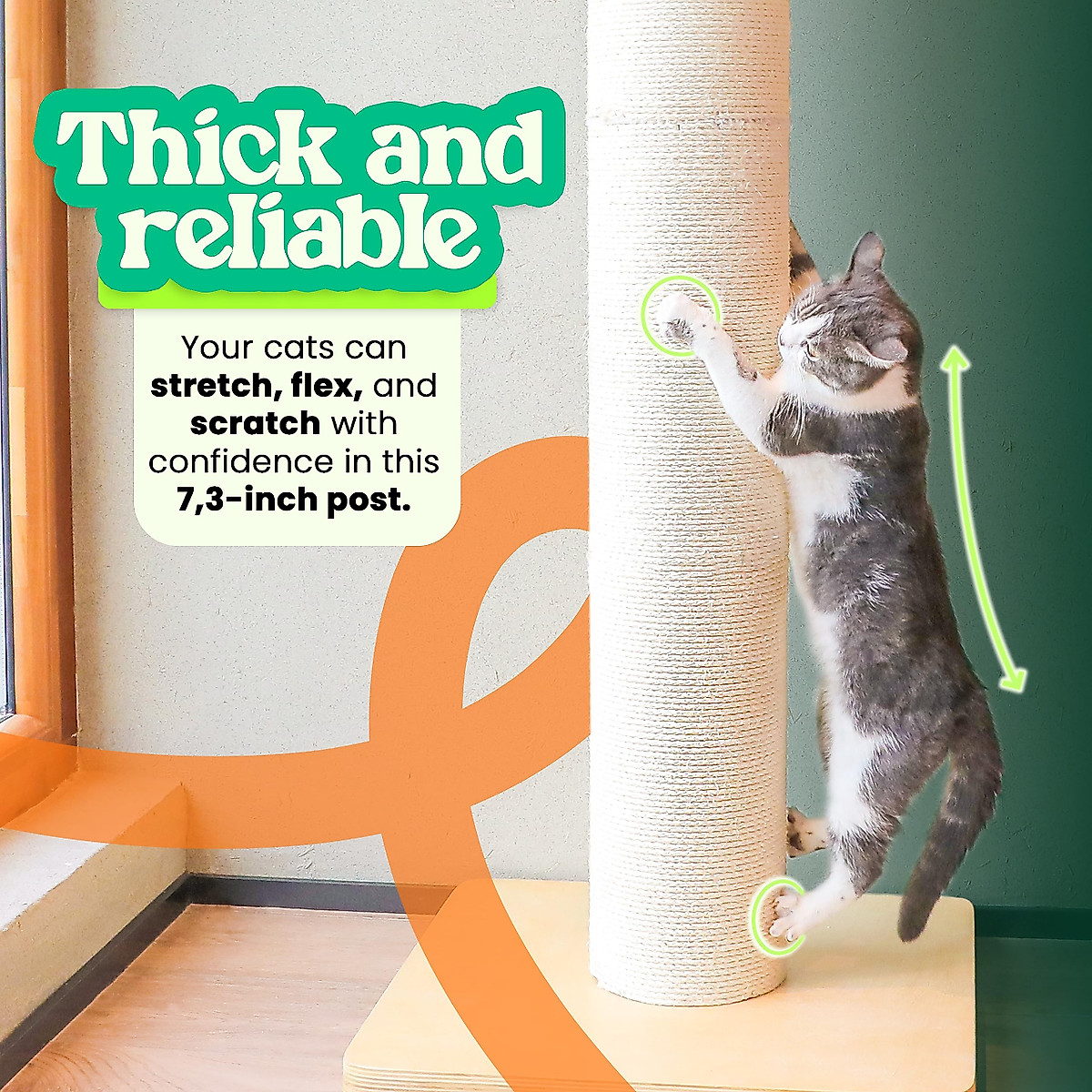 KONELCARE 50" Tall Cat Scratching Post, Extra-Large Cat Scratch Post for Biggest Cats (Maine Coon), 7.3” Thick Post, 36lbs Weight, Solid Wood Base & Natural Sisal Rope