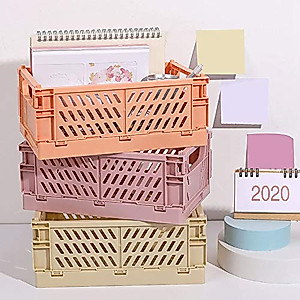 Hefddehy Collapsible Crate Plastic Folding Storage Box Basket Utility Cosmetic Container Pink