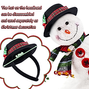 WILLBOND Christmas Snowman Headbands Mini Top Hat Headband 2 Pieces Christmas Black Top Hat Headband Christmas Mistletoe Costume Headband with Plaid Band Holly and Berries for Holiday Craft