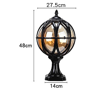 Mrdsre Classic Aluminium Die-Casting Post Light Glass Outdoor Globe Column Light Lantern Traditional Victorian Patio Pillar Lamps Waterproof Courtyard Porch Gate Landscape Street Lighting Fixture E27