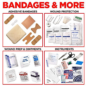 Ever-Ready Industries Outdoor Protection and Workplace First Aid Kit - Includes Burn Ointment, Exceed OSHA Guidelines and ANSI 2009 Standards - 228 Pieces, Red