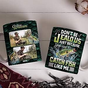 White Ceramic Coffee Mug Photo Mugs Personalized Picture Custom Name Fisherman Retirement Gifts For Men Fathers Day Dad Fishing Novelty Tea Cup Table Desk Accessories 11 And 15 Oz