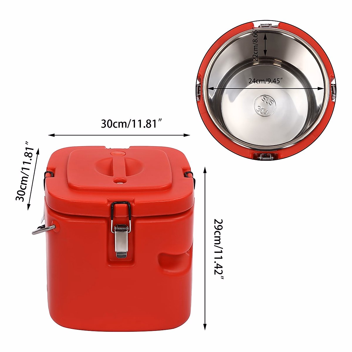 Insulated Soup Container, Commercial Food Warmer for Hot or Cold Food, 9.5L/2.5gal Hot Box for Catering, Stainless Steel Leakproof Lid Insulated Soup Container, with 4 Buckles & Handles & Lid