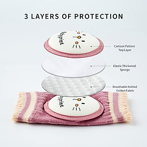 Reidio 2 Pairs Baby Knee Pads for Crawling Breathable Elastic Cotton Crawling Knee Pads Cute Unisex Baby Knee Protector with Sponge Pad for Baby Toddler (Rabbit & Cat)