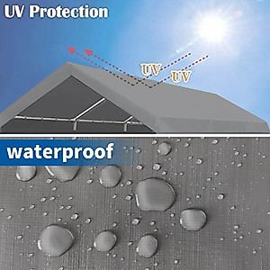 Rutile 12 x 20 FT Carport Replacement Cover, Heavy Duty Car Tarp Canopy Tent Garage Top Shelter Cover with Fabric Leg Pole Skirts and Ball Bungees Gray (Only Top Cover, Frame is not Included)