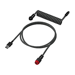 HyperX Coiled Cable - Durable Coiled Cable, Stylish Design, 5-Pin Aviator Connector, USB-C to USB-A - Grey/Black