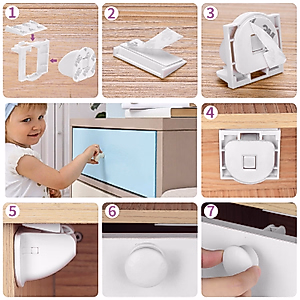 Child Safety Magnetic Cabinet Locks(10 Locks & 2 Keys), Baby Proofing Cupboard Drawers Latches, 3M Adhesive Easy Installation