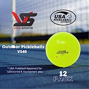 Vivid Sports Outdoor Pickleballs | 12 Pack | 6 Pack | USA Pickleball Approved & Sanctioned for Tournament Play, Pickleball Balls with Mesh Carry Bag